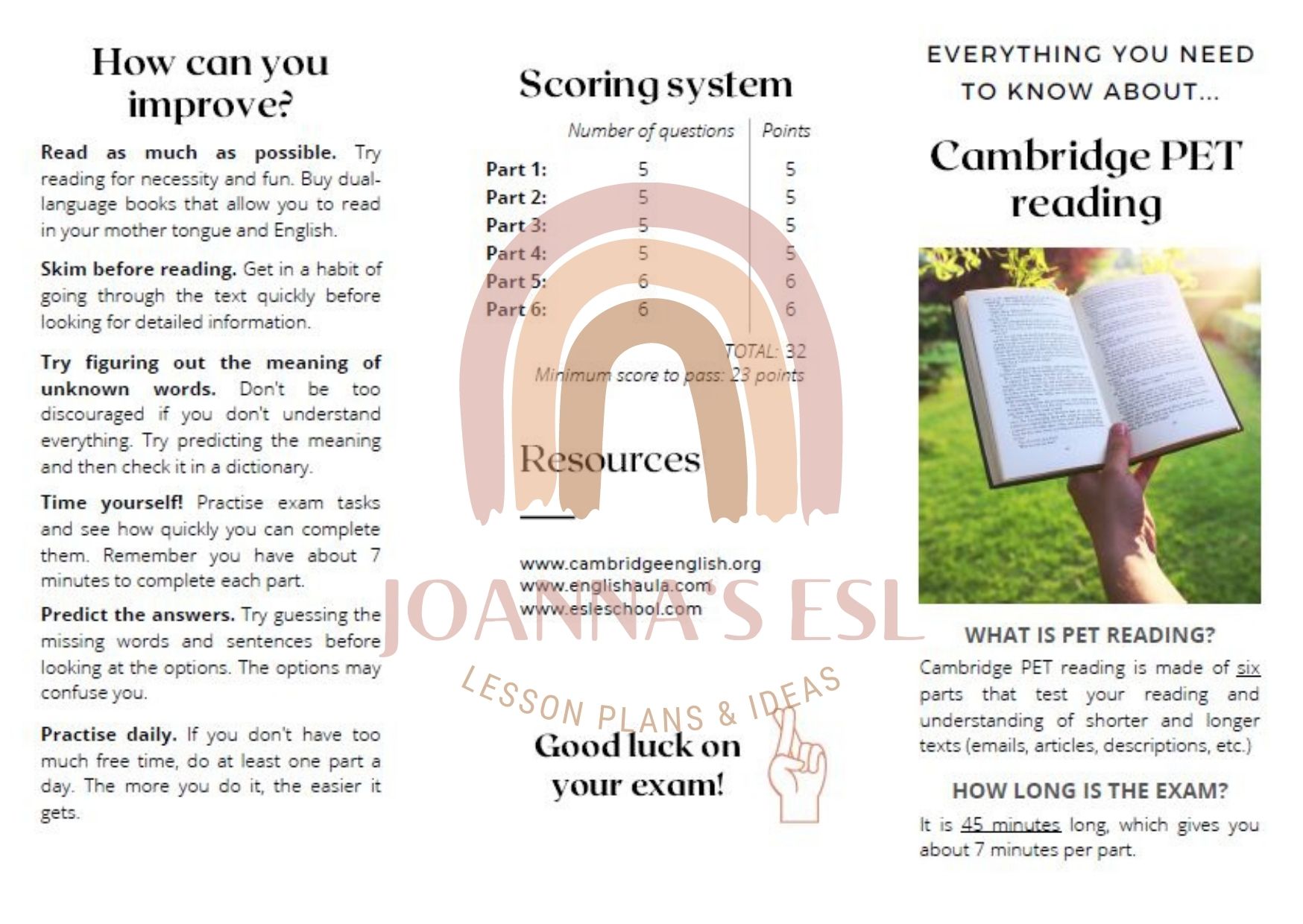 Cambridge PET – informative brochures – JoannaESL