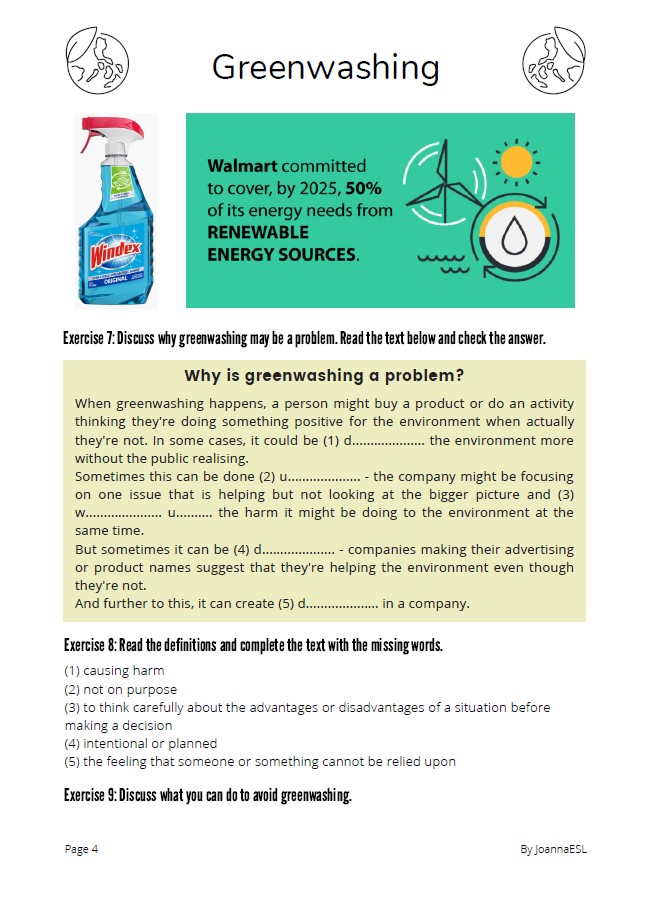 B2 – Greenwashing – Reading and Speaking – JoannaESL
